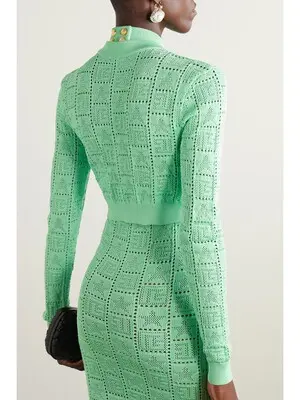 Balmain Cropped Pointelle-knit Cardigan