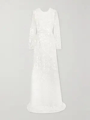 Erdem Yoanna Sequined Chiffon Gown - Neutrals