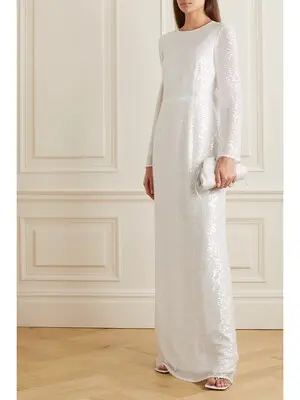 Erdem Sequined Chiffon Gown - Neutrals
