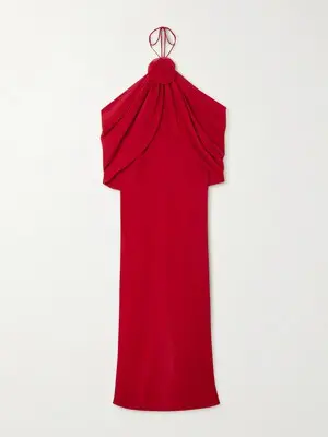 Magda Butrym Cold-shoulder Appliquéd Silk-blend Chiffon Maxi Dress