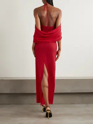 Magda Butrym Cold-shoulder Appliquéd Silk-blend Chiffon Maxi Dress