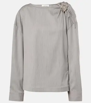 JACQUES WEI Embellished Wool Blouse - Grey