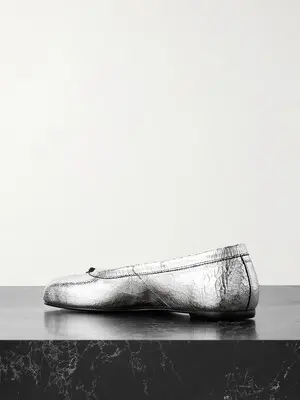 MAISON MARGIELA Tabi Metallic Cracked-leather Ballet Flats - Silver