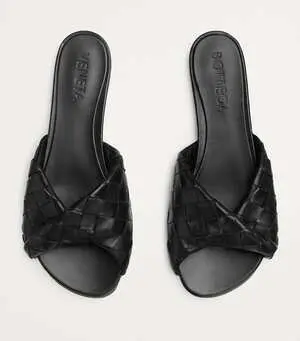 Bottega Veneta Lambskin Intrecciato Mules - Black