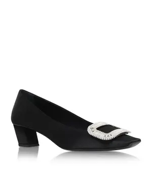 ROGER VIVIER Satin Belle Vivier Block Heel Pumps - Black