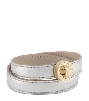 BVLGARI Medium Leather Turnlock Bracelet - Silver