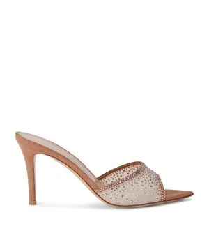 GIANVITO ROSSI Suede Embellished Mules - Beige