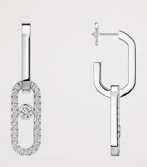 Messika Move Link White Gold And Diamond Drop Earrings - Silver