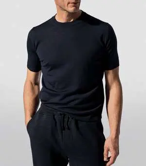 Isaia Wool And Silk-blend T-shirt - Navy