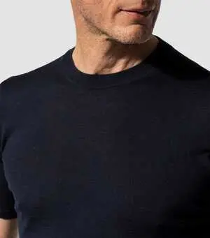 Isaia Wool And Silk-blend T-shirt - Navy