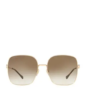 Gucci Oversized Square Sunglasses With Horsebit Detail - Gold