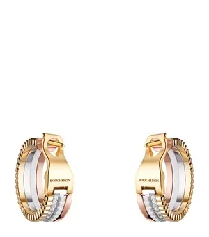 Boucheron Quatre White Hoop Earrings In Mixed Gold And Diamonds