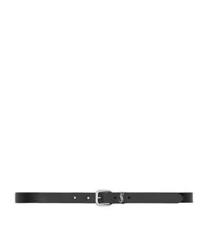 Saint Laurent Leather Cassandre Belt - Black
