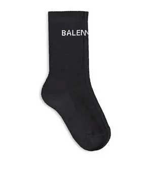 Balenciaga Logo Ribbed Crew Socks - Black