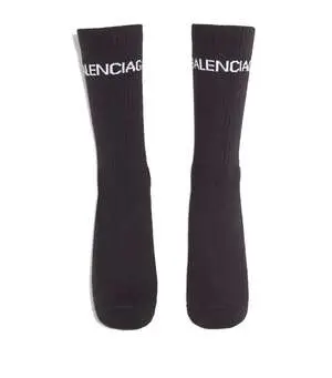 Balenciaga Logo Ribbed Crew Socks