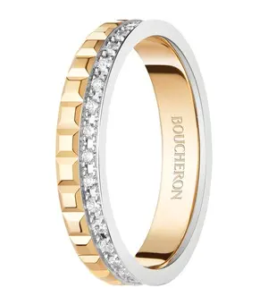 Boucheron Quatre Wedding Band With Diamonds In White And Yellow