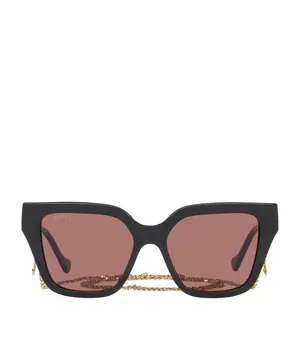 Gucci Rectangle Sunglasses With Chain Detail - Black