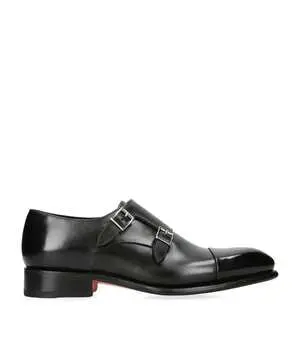 Santoni Carter Double Monk Strap Shoes - Black