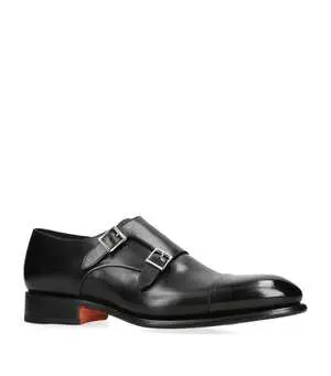 Santoni Carter Double Monk Strap Shoes - Black