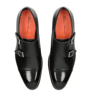 Santoni Carter Double Monk Strap Shoes - Black