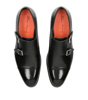 Santoni Carter Double Monk Strap Shoes - Black