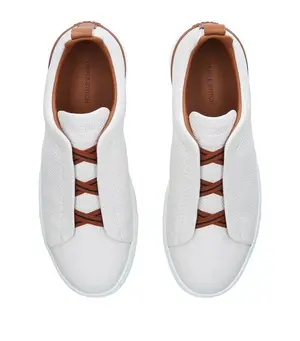 Zegna Triple Stitch Leather Sneakers - Beige