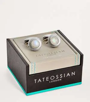 Tateossian Rhodium-plated And Moonstone Graffiato Cufflink