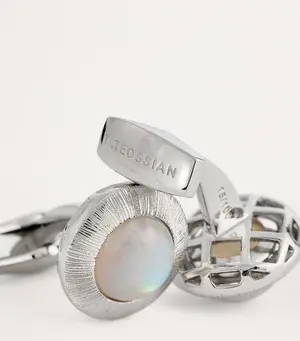 Tateossian Rhodium-plated And Moonstone Graffiato Cufflink