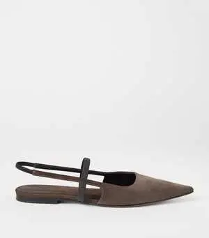 Brunello Cucinelli Suede Slingback Flats With Monili Bead Embellishment