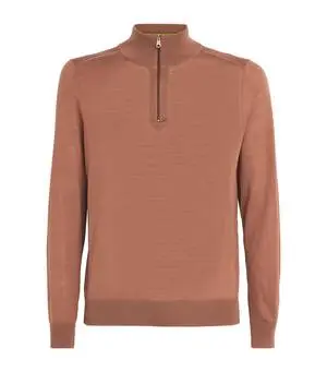 Paul Smith Merino Wool Quarter-zip Sweater - Brown