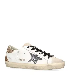 GOLDEN GOOSE Super-star Leather Sneakers With Glitter Accents