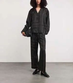 TOTEME Silk Monogram Trousers - Black