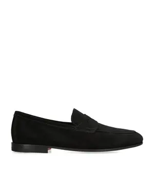 Santoni Suede Penny Loafers - Black