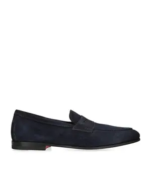 Santoni Suede Carlos Penny Loafers - Blue