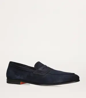 Santoni Suede Penny Loafers - Blue