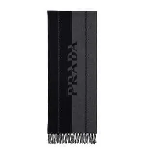 Prada Wool Logo Scarf - Grey