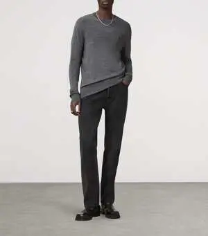 ALLSAINTS Merino Wool Crew Neck Sweater With Ramskull Motif - Grey