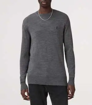 ALLSAINTS Merino Wool Crew Neck Sweater With Ramskull Motif - Grey
