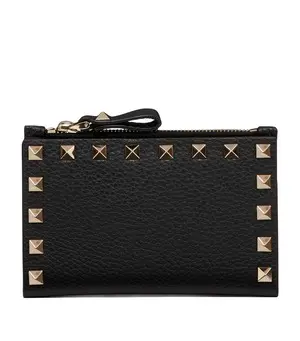 Valentino Garavani Leather Rockstud Coin And Card Holder - Black