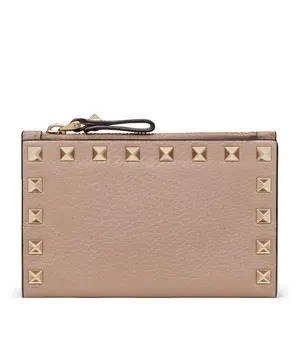 Valentino Garavani Leather Rockstud Coin And Card Holder - Nude