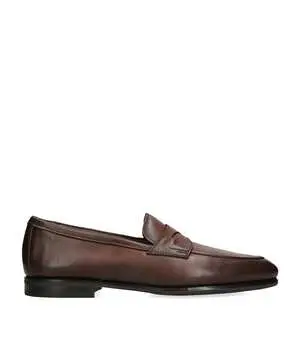 Santoni Leather Carlos Loafers - Brown