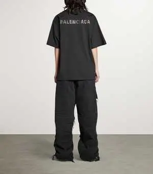 Balenciaga Distressed Rhinestone Logo T-shirt
