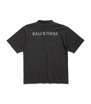Balenciaga Distressed Rhinestone Logo T-shirt
