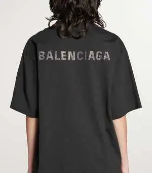 Balenciaga Distressed Rhinestone Logo T-shirt