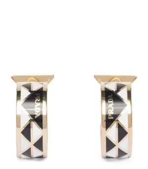 Prada Enamel Triangle Hoop Earrings - Black