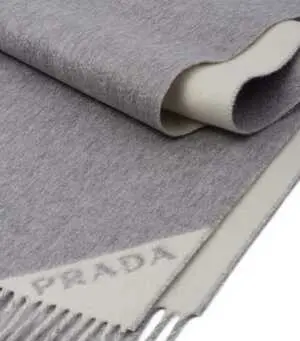 Prada Cashmere Logo Scarf - Grey