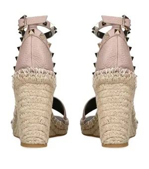 Valentino Garavani Leather Rockstud Espadrille Wedge Sandals