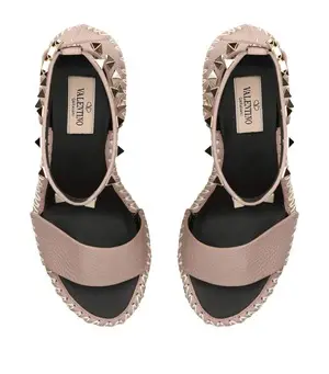 Valentino Garavani Leather Rockstud Espadrille Wedge Sandals