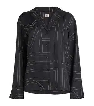 TOTEME Silk Embroidered Monogram Shirt - Black
