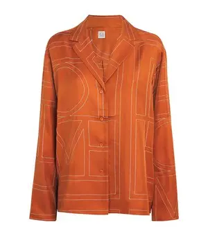 TOTEME Silk Embroidered-monogram Shirt Orange